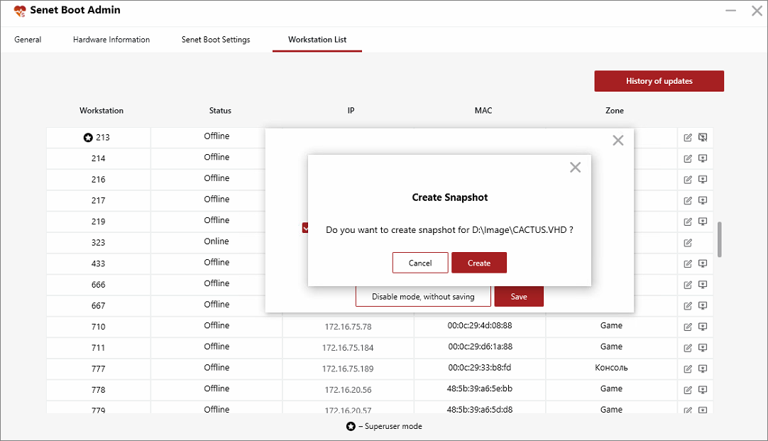 Creation and management of Snapshots in SENET Boot Admin – ENESTECH Software